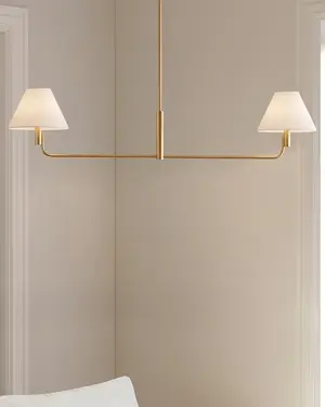 Quince Contemporary Steel Chandelier With Linen Shades - Brass