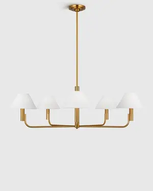 Quince Contemporary Steel Chandelier With Linen Shades - Brass
