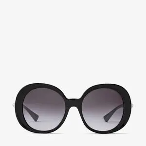 JIMMY CHOO Adela Acetate Round Sunglasses With Gradient Grey Lenses - Black
