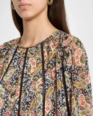 Cinq À Sept Virelia Paisley Ladder-stitch-trim Top - Black Mult