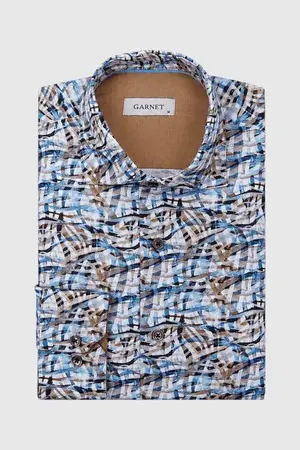 GARNET Regular-fit Abstract Print Long-sleeve Shirt - Coffee