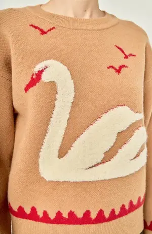 English Factory Fleece Swan Pullover Sweater