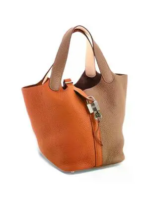 Hermès Picotin Lock Bag Tricolor Clemence Pm Bucket Bag - Brown