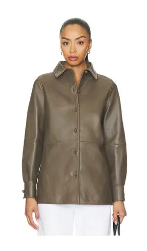 RÓHE Leather Pankou Closure Overshirt In Brown - Taupe