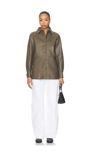 RÓHE Leather Pankou Closure Overshirt In Brown