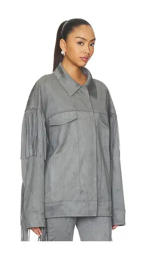 Norma Kamali Fringe Oversized Jean Jacket In Grey