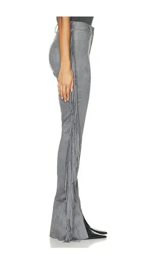Norma Kamali Fringe Spat Jeans In Grey