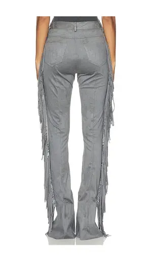 Norma Kamali Fringe Spat Jeans In Grey