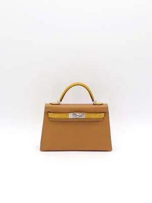 Hermès Mini Kelly Touch Sesame/jaune Ambre Madame/shiny Alligator Palladium Hardware - Brown