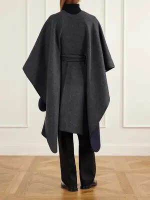 Johnstons Of Elgin Leather-trimmed Two-tone Wool Cape