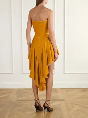 Alaïa Asymmetric Ruffled Velvet Midi Dress
