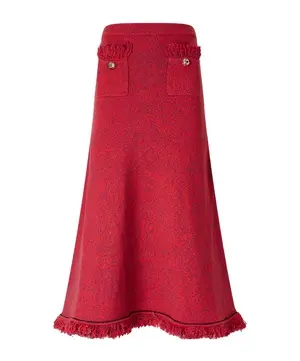 SELF-PORTRAIT Knit Midi Skirt - Red