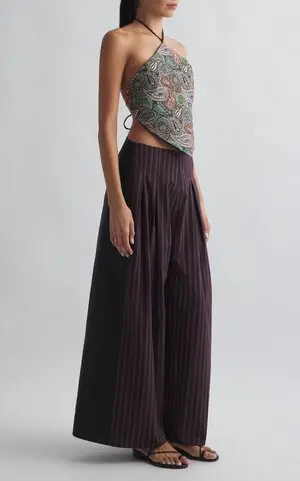 Chan Luu Techno Taffeta Half-half Wide-leg Trousers