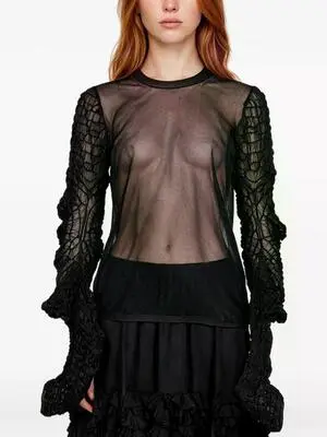 Comme Des Garçons Sheer Ruched-sleeve Top - Black