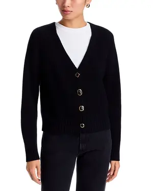 Veronica Beard Sesali Merino Wool & Cashmere V Neck Cardigan Black
