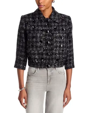 L'AGENCE Jia Sequin Cropped Sleeve Jacket