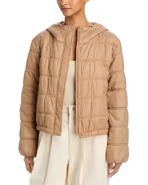 Eileen Fisher Ruched Nylon Hooded Jacket - Ginger