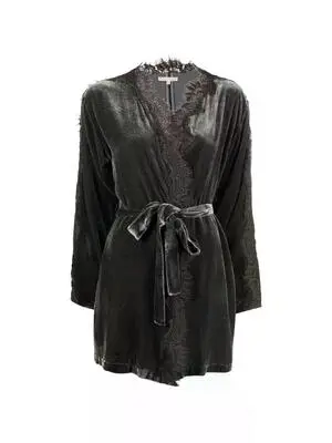 Gold Hawk Lace-trim Belted Dressing Gown - Grey