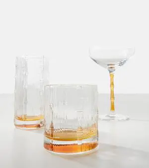 La DoubleJ Bamboo Set Of 2 Crystal Tumblers