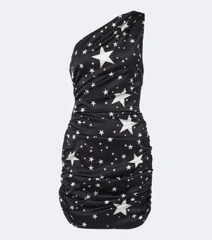 Dolce & Gabbana One-shoulder Printed Silk-blend Minidress - Black