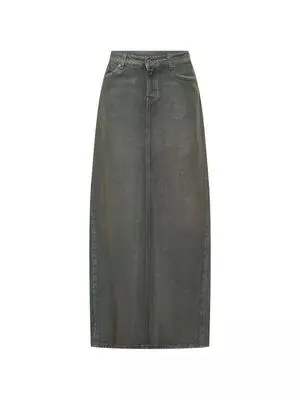 7 For All Mankind Washed-effect Back-slit Straight Maxi Denim Skirt - Grey