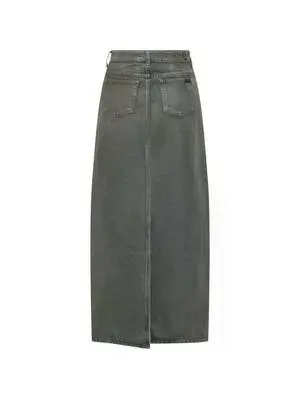 7 For All Mankind Washed-effect Back-slit Straight Maxi Denim Skirt