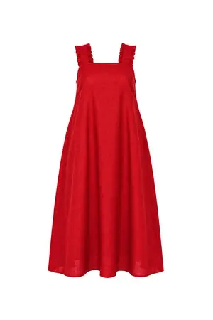 Adrift Clothing Clare Linen Sun Dress In Chilli - Red