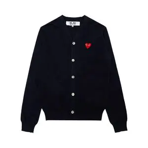 Play Comme Des Garcon Red Heart Knit Cardigan Sweater - Blue