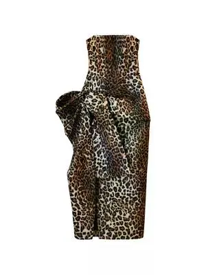 Givenchy Long Bustier Dress In Leopard Jacquard With Bow - Brown