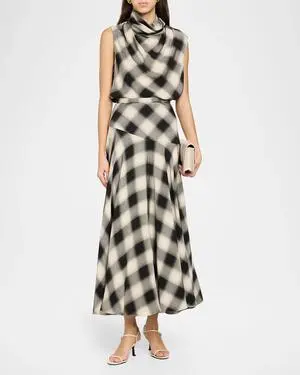 ADAM LIPPES Tess Ombre Check Asymmetric Midi Skirt