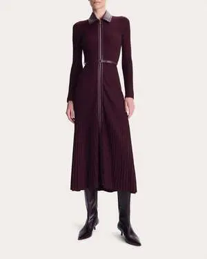 Simkhai Ismelle Knit Collared Zip-front Midi Dress