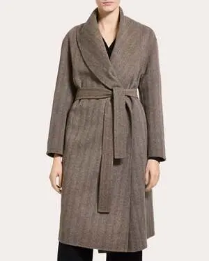 Theory Herringbone Wool Cashmere Shawl Coat - Multicolor