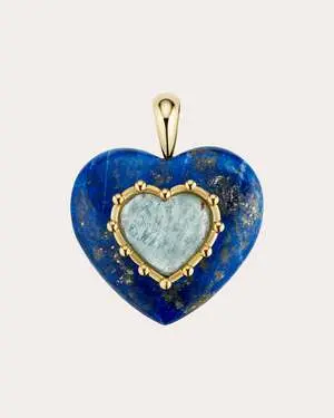 KATE COLLINS Lapis & Aquamarine Sacred Heart Pendant - Blue