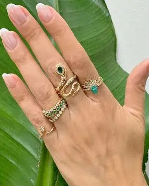 THREE STORIES JEWELRY Emerald & Diamond Tiny Rattlesnake Ring