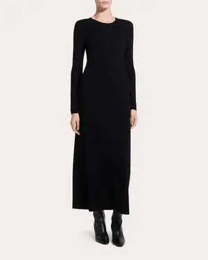 Theory Regal Wool Ribbed Long-sleeve Dress