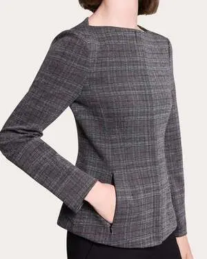 Theory Plaid Slim Boatneck Jacket