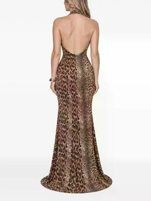 ROSERRY Leopard-print Open-back Maxi Dress