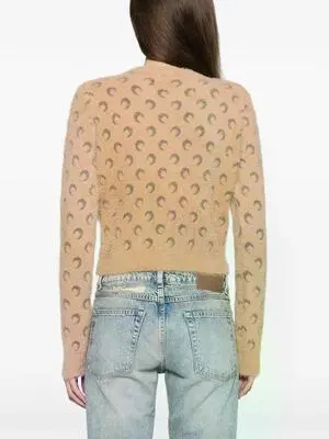 MARINE SERRE Fluffy Moon Jacquard Knit Long Sleeves Cardigan
