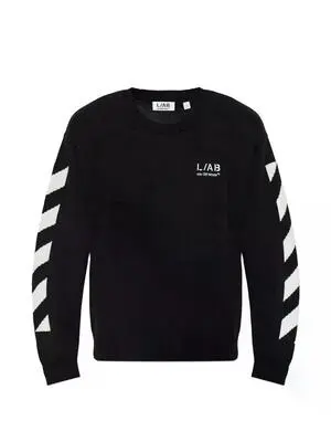 L/AB C/O OFF-WHITE Logo-embroidered Diagonals-print Sweater - Black