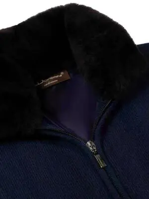 DORIANI CASHMERE Shearling-collar Zip-up Sweater