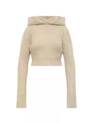 Rick Owens Ribbed-knit Cropped Hoodie - Neutrals