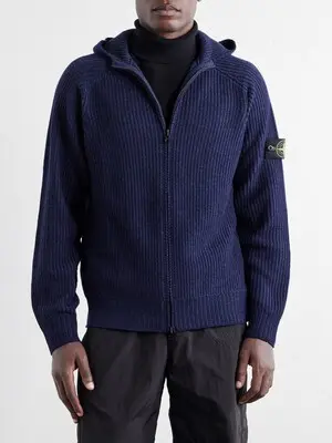 Stone Island Ribbed Cashmere And Wool-blend Zip-up Hoodie