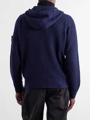 Stone Island Ribbed Cashmere And Wool-blend Zip-up Hoodie