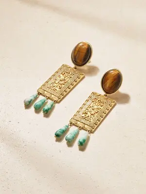 Juju Vera Penelope Gold Vermeil, Tiger's Eye And Jade Earrings - Multi