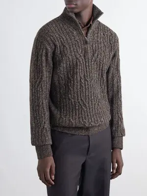 Zegna Cable-knit Wool And Cashmere-blend Half-zip Sweater