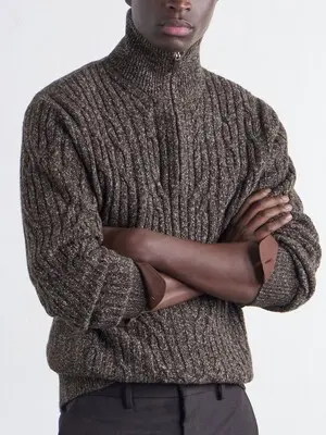 Zegna Cable-knit Wool And Cashmere-blend Half-zip Sweater