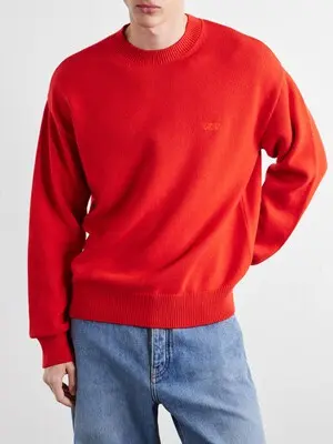 Loewe Anagram-embroidered Cashmere-blend Sweater - Red