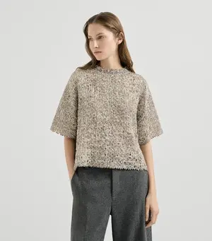 Brunello Cucinelli Embroidered Short-sleeve Sweater
