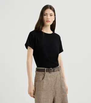 Brunello Cucinelli Cashmere-blend Sparkle Short-sleeve Sweater - Black