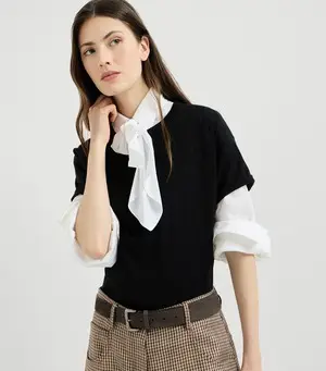 Brunello Cucinelli Cashmere-blend Sparkle Short-sleeve Sweater - Black